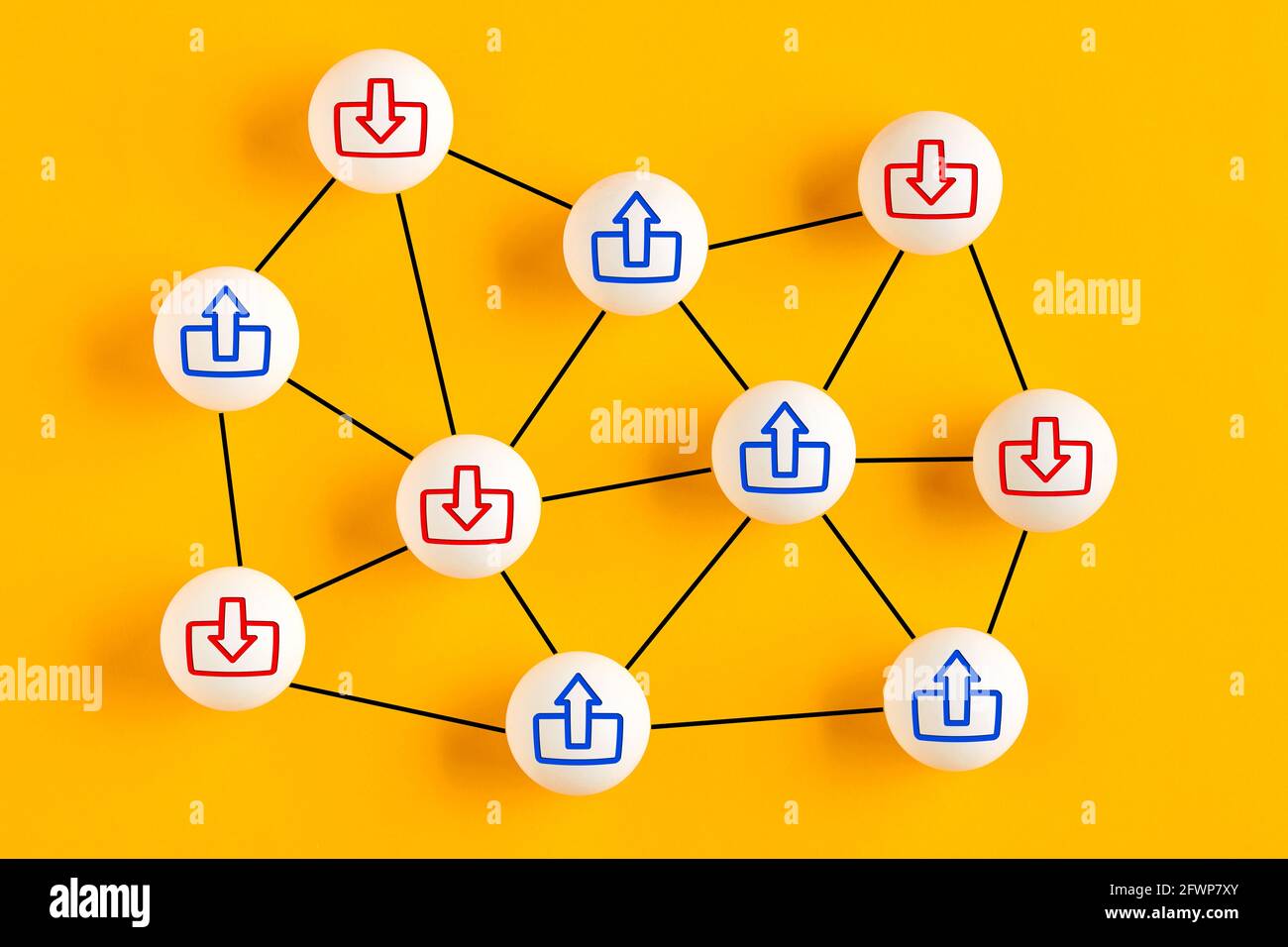Balls connected to each other representing an upload and download ...