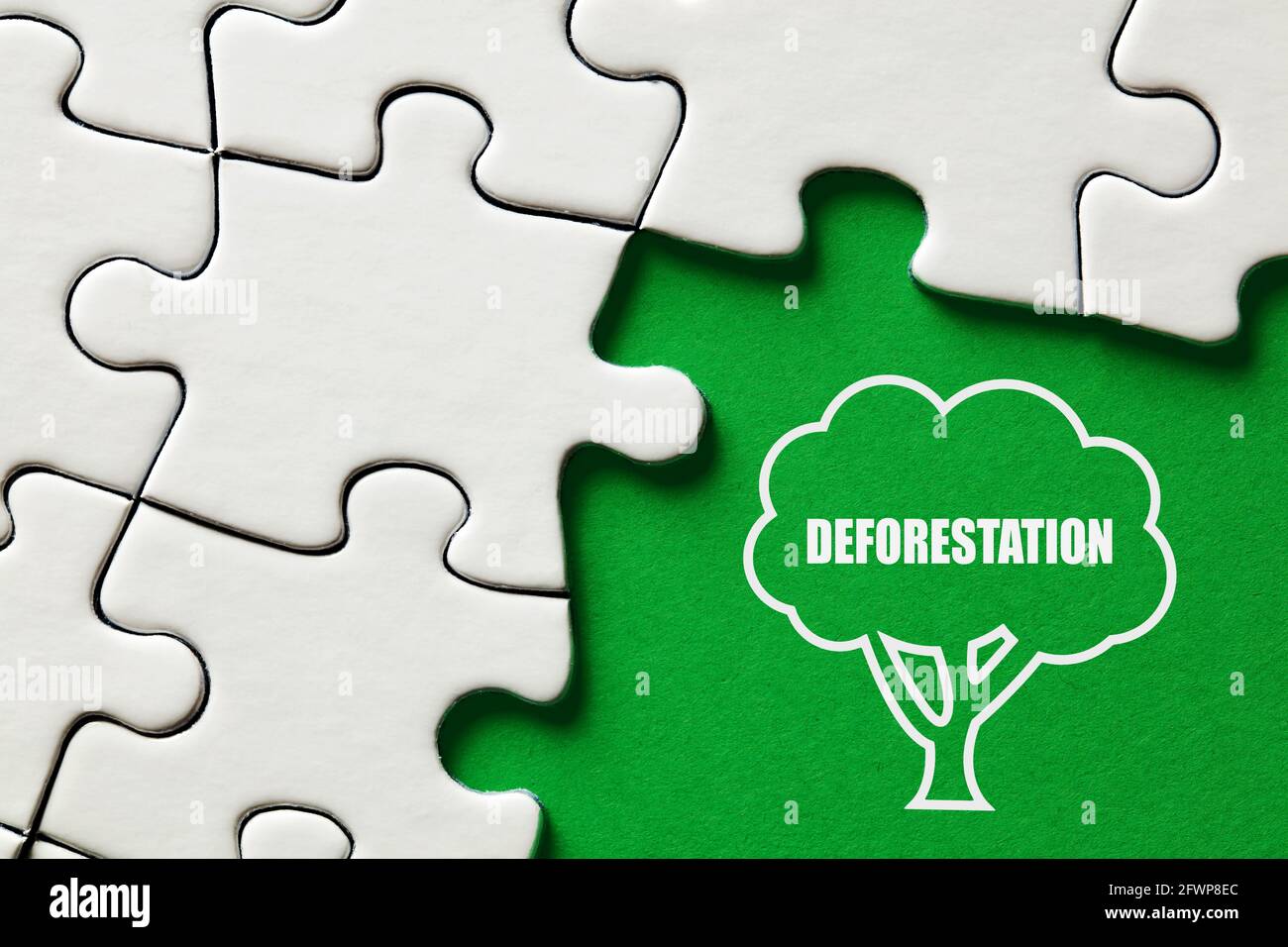 The word deforestation on green background surrounded by puzzle pieces ...