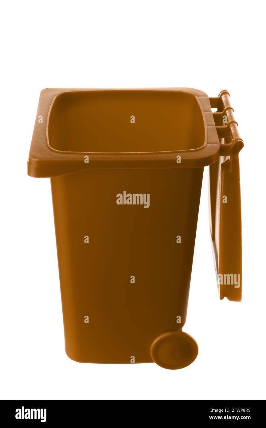 Plastic brown trash can isolated on white background Stock Photo - Alamy