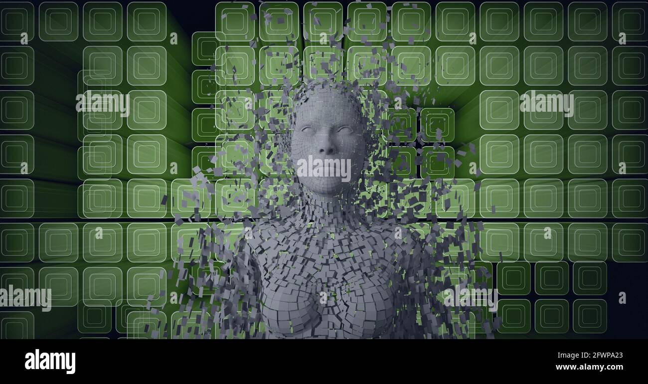 Composition Of Exploding Human Bust Formed With Grey Particles And