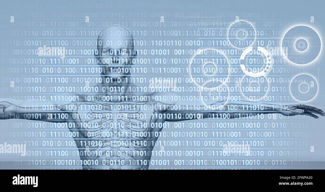 Composition of binary coding and scopes scanning over human body Stock ...