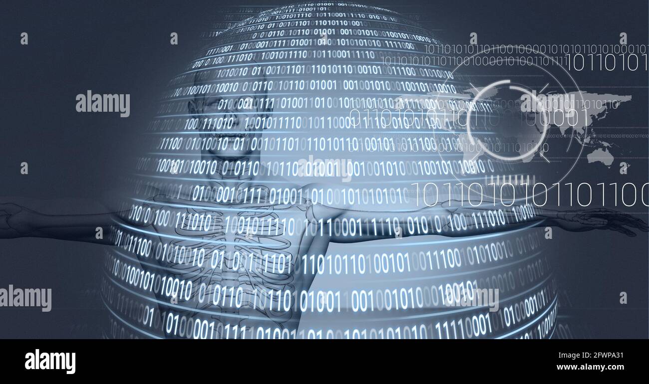 Composition of binary coding globe over human body Stock Photo - Alamy Composition of binary coding globe over human body Stock Photo - Alamy