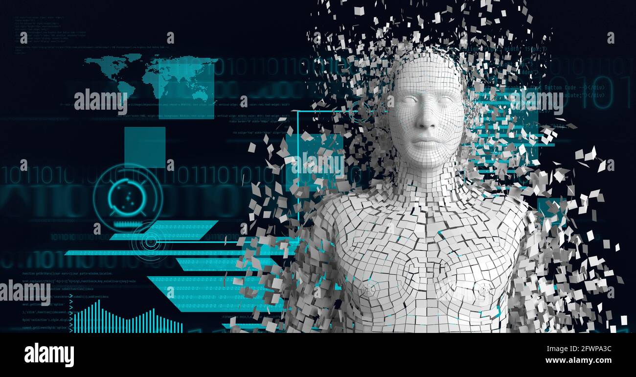 Composition Of Exploding Human Bust Formed With White Particles