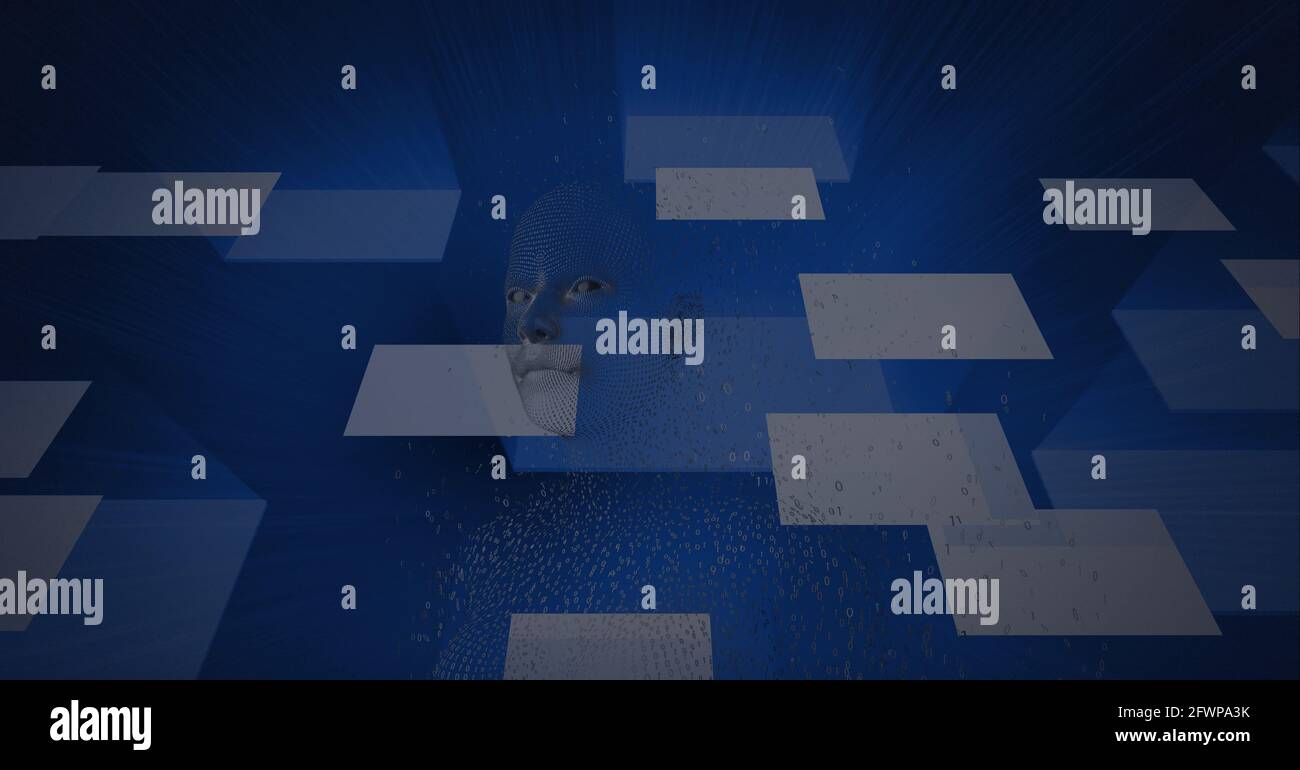 Composition Of Exploding Human Bust Formed With Binary Coding And