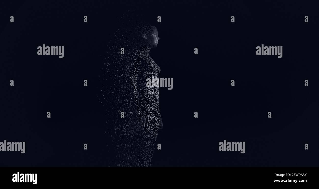 Composition Of Exploding Human Body Formed With Binary Coding On Black