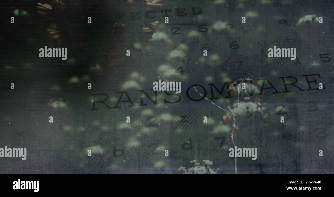 Composition of covid cells and ransomware security warning message on ...