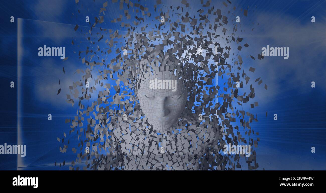 Composition Of Exploding Human Bust Formed With Grey Particles And