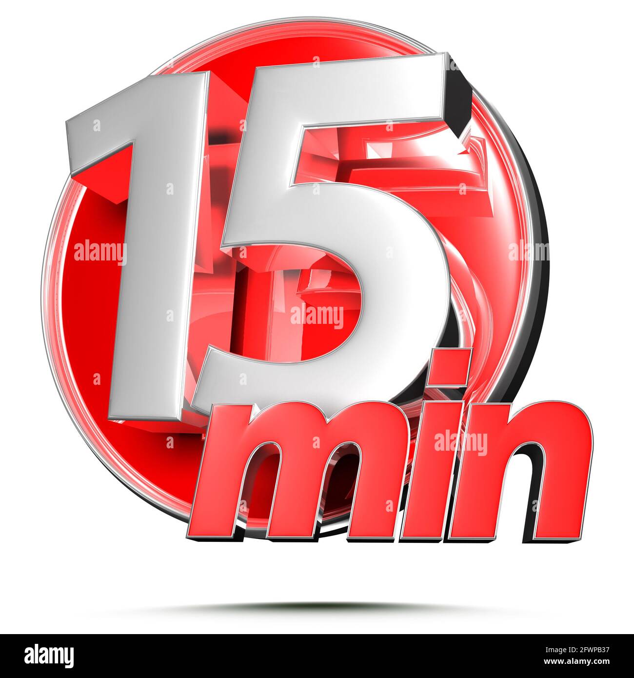 Timer sign 15 min 3D illustration on white background with clipping ...