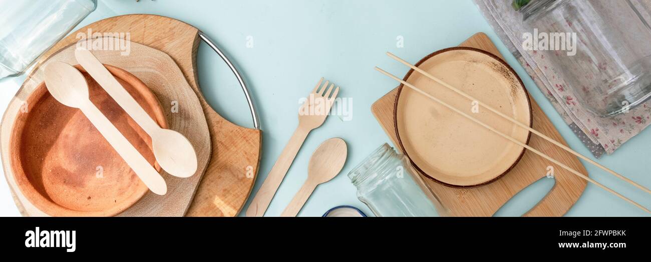 Eco friendly reusable kitchen utensils. Ecology, recycling, no plastic ...