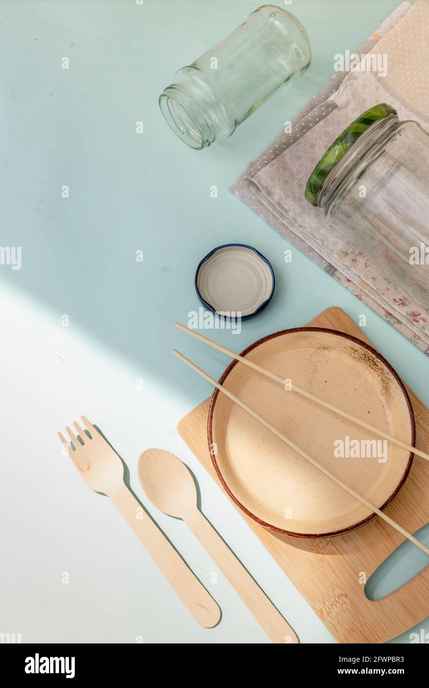 Eco friendly reusable kitchen utensils. Ecology, recycling, no plastic ...