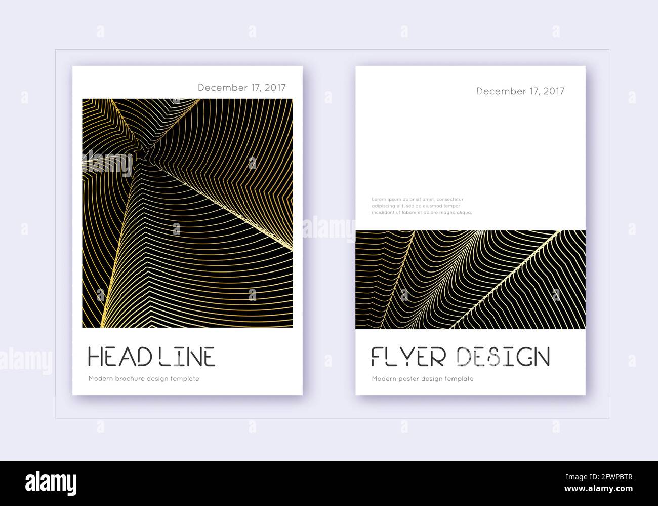Minimal cover design template set. Gold abstract lines on black ...