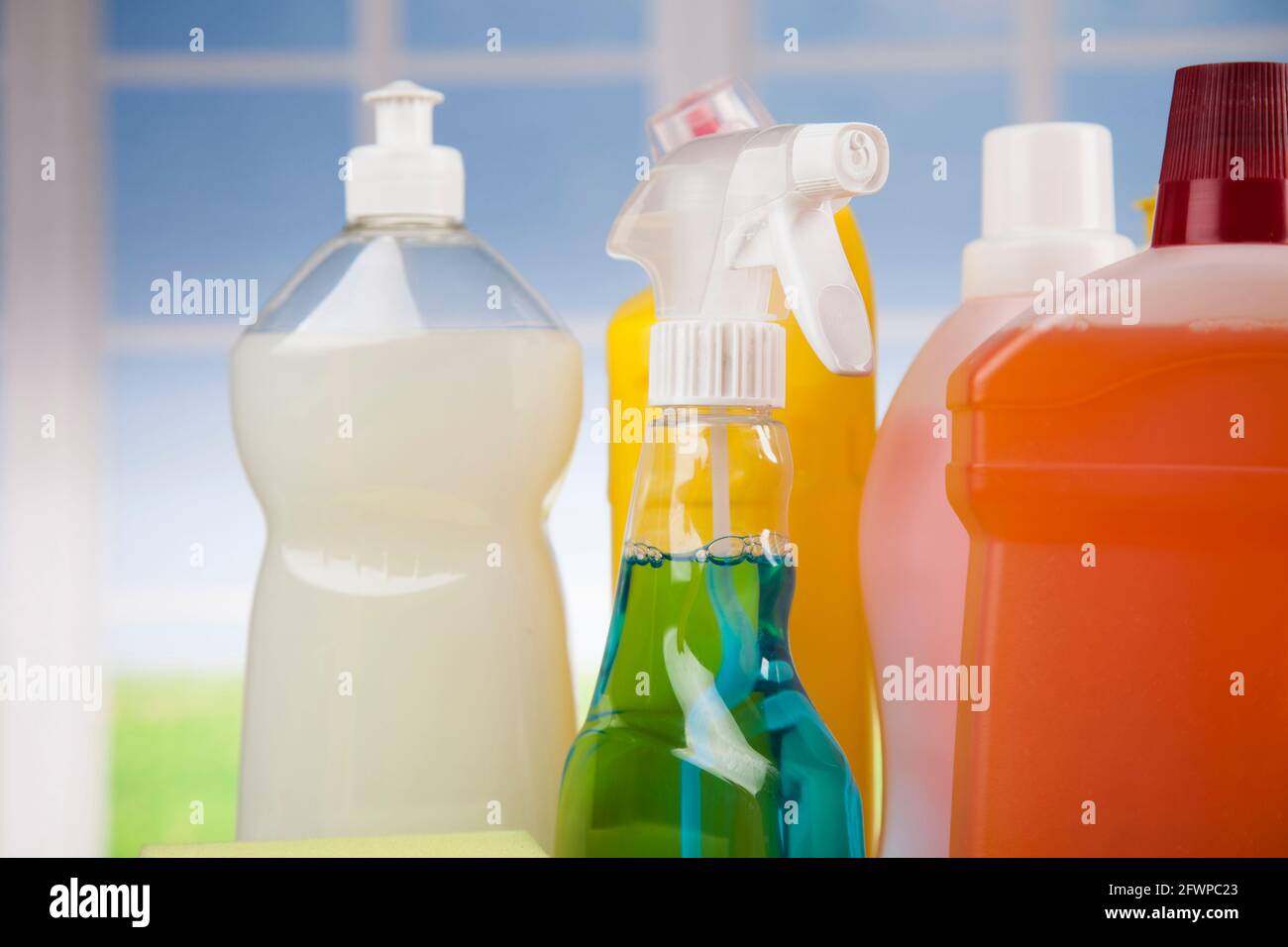 Cleaning Equipment and window background Stock Photo - Alamy