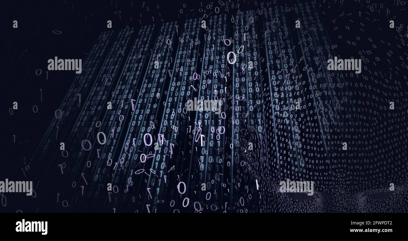 Composition of binary coding on black background Stock Photo - Alamy