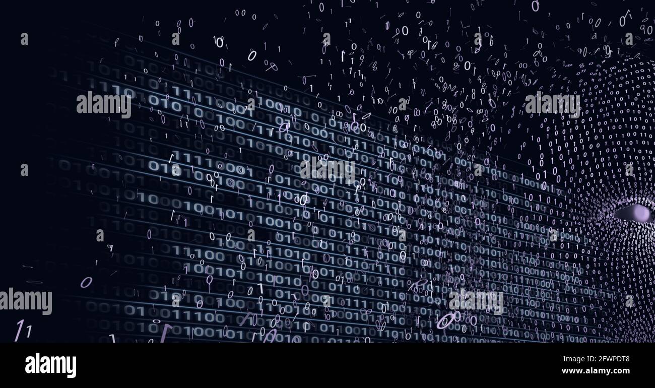 Composition of human face formed with binary coding on black background ...
