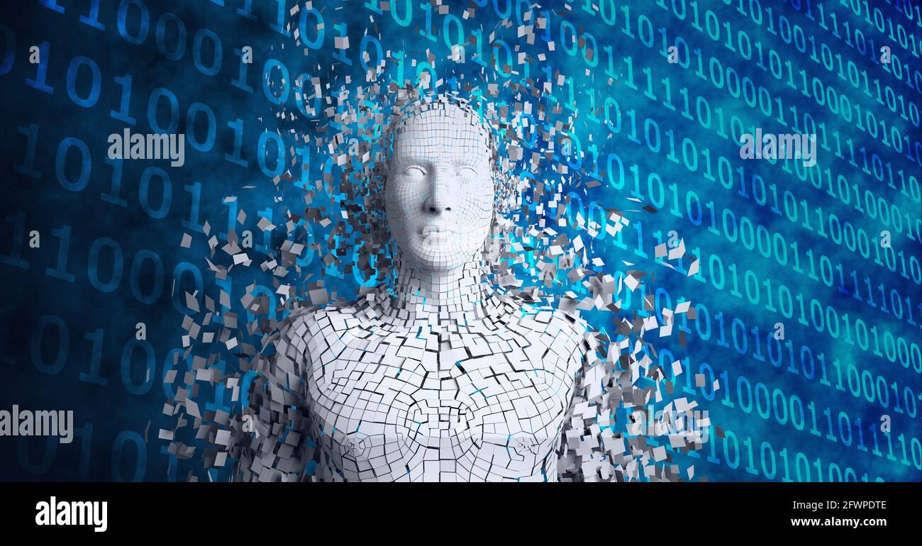 Composition Of Exploding Human Bust Formed With Particles Over Binary
