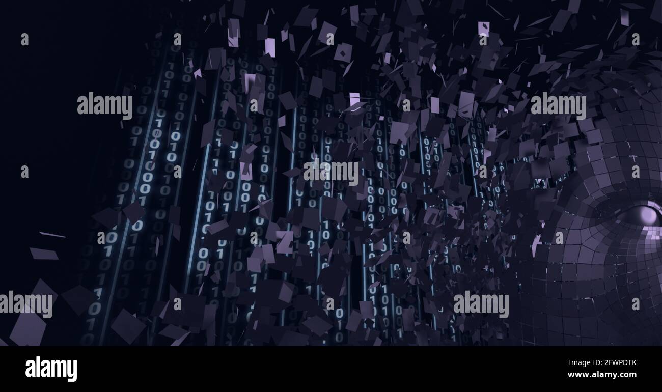 Composition of human face formed with binary coding on black background ...