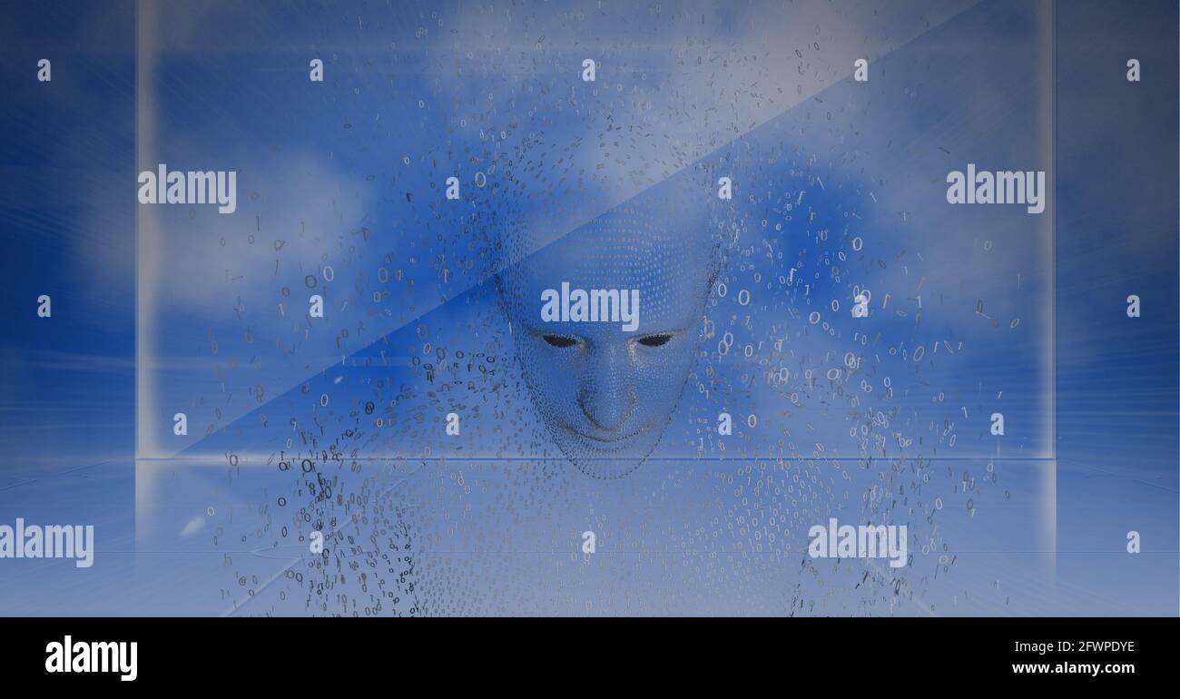 Composition Of Human Bust Formed With Binary Coding Exploding On Cloud 2611