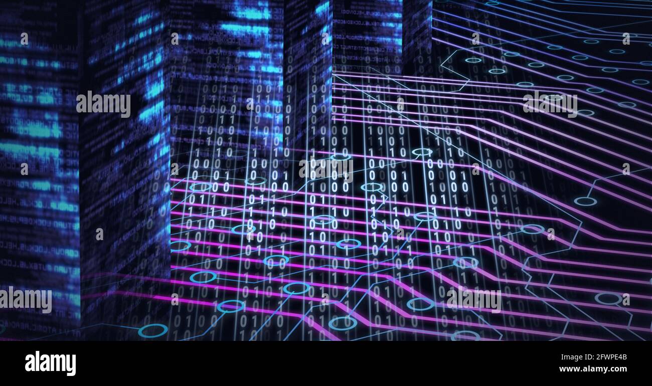 Animation binary coding over tech hi-res stock photography and images - Alamy
