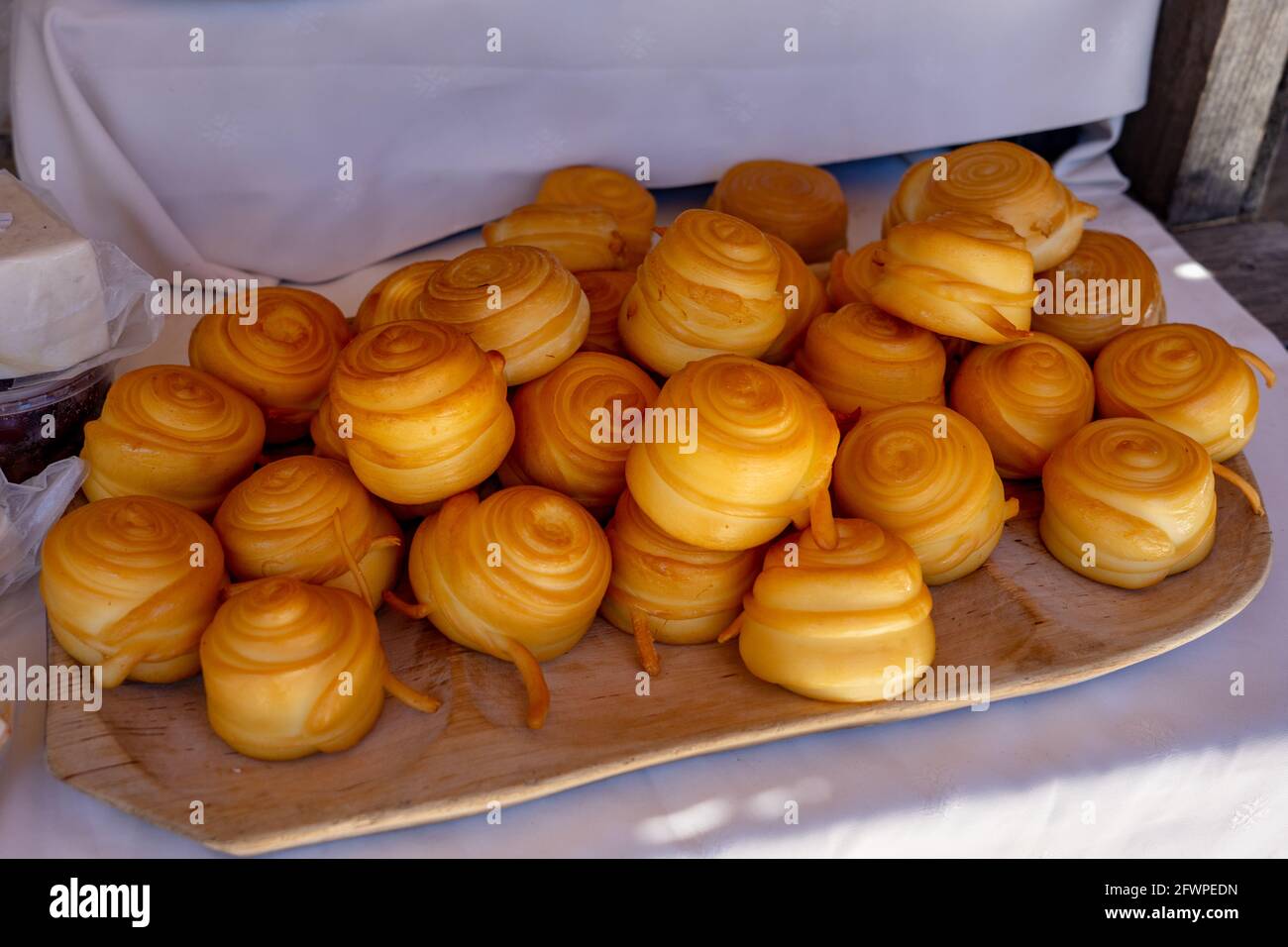 Traditional slovakian smoked rolled cheese called parenica in a ...