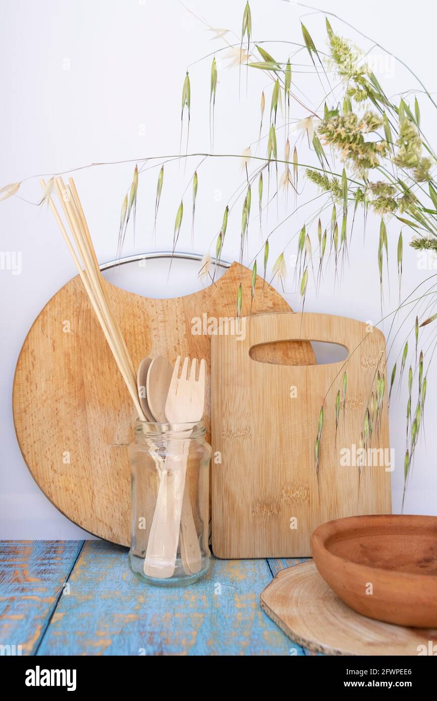 Eco friendly reusable kitchen utensils. Ecology, recycling, no plastic ...