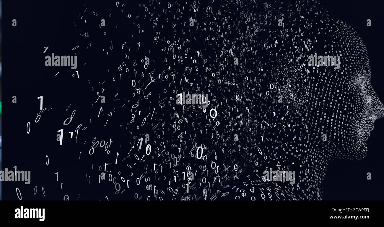 Composition Of Exploding Human Bust Formed With Binary Coding On Black 8893