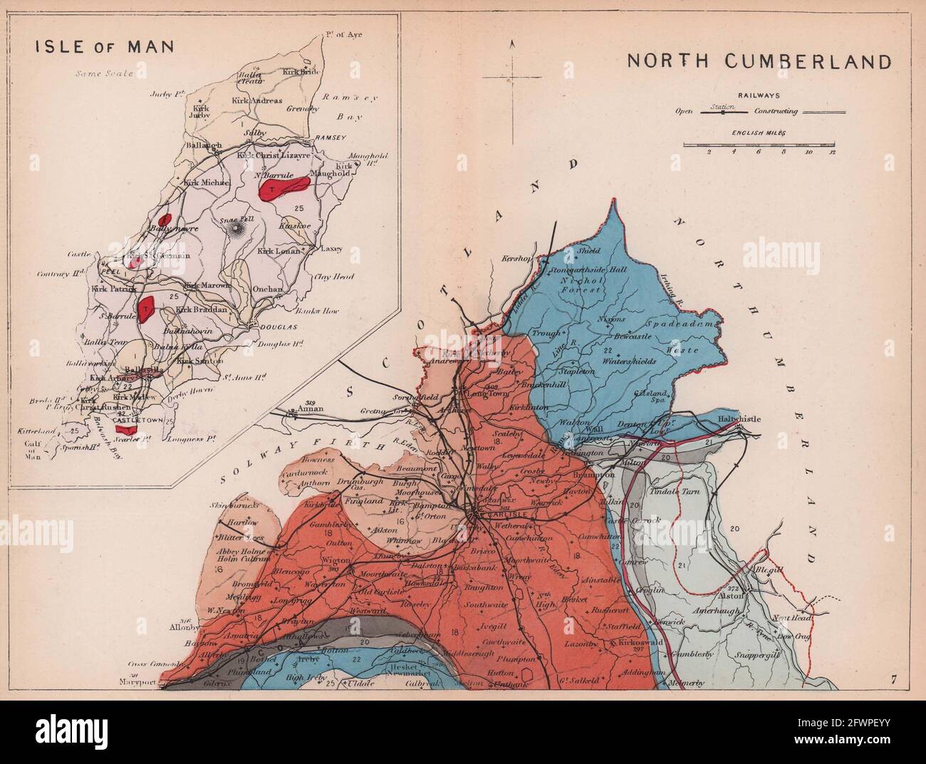 CUMBRIA. North Cumberland & Isle of Man geological county map. REYNOLDS ...