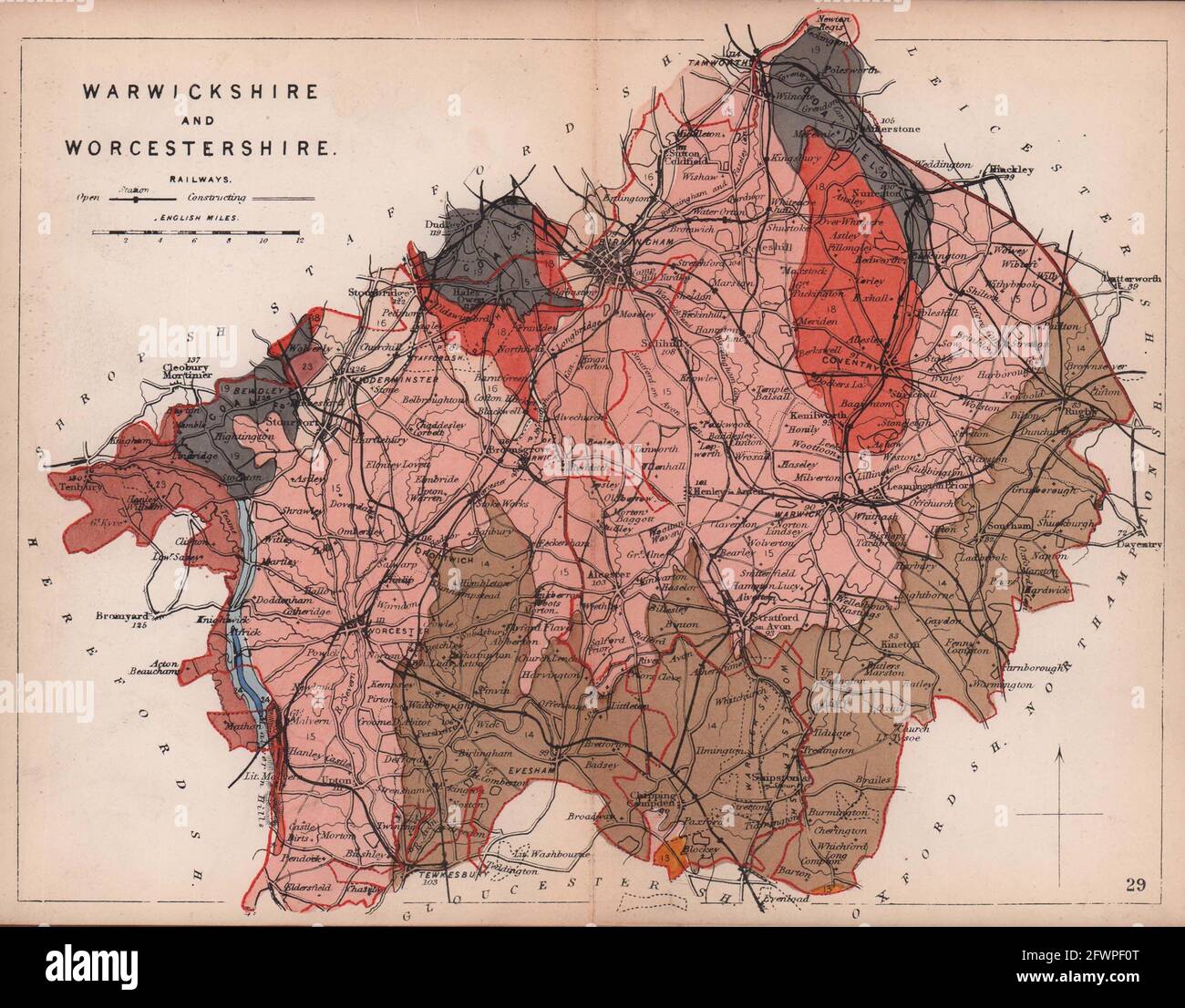 WARWICKSHIRE & WORCESTERSHIRE antique geological county map. James ... WARWICKSHIRE & WORCESTERSHIRE antique geological county map. James ...