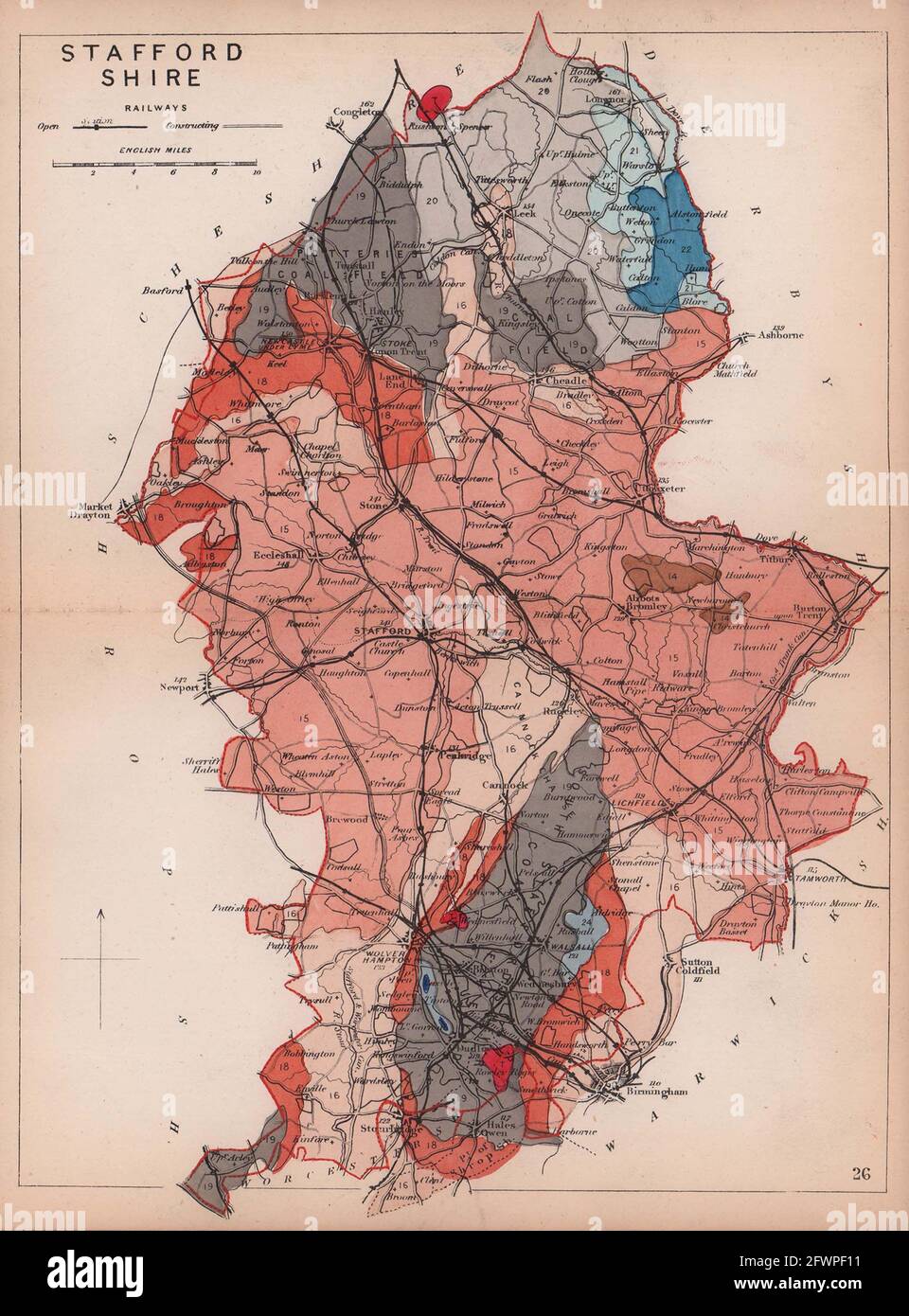 STAFFORDSHIRE antique geological county map by James Reynolds 1864 ... STAFFORDSHIRE antique geological county map by James Reynolds 1864 ...
