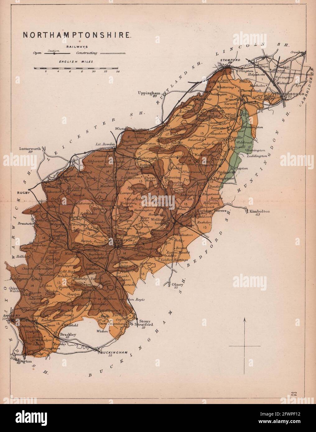 NORTHAMPTONSHIRE antique geological county map by James Reynolds 1864 ... NORTHAMPTONSHIRE antique geological county map by James Reynolds 1864 ...