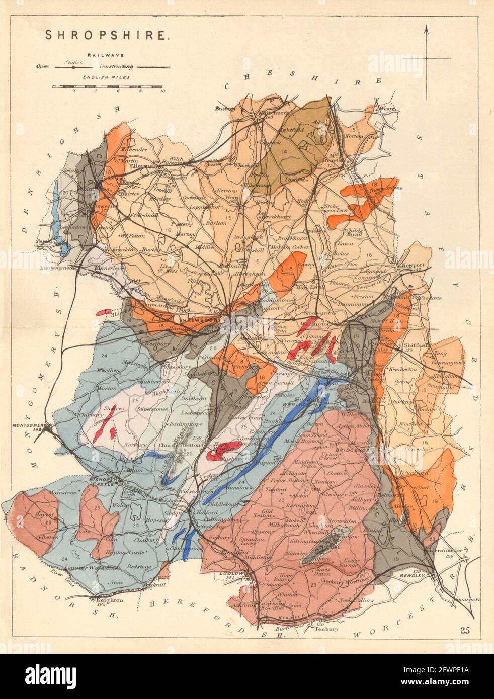 SHROPSHIRE antique geological county map by James Reynolds 1864 Stock ... SHROPSHIRE antique geological county map by James Reynolds 1864 Stock ...