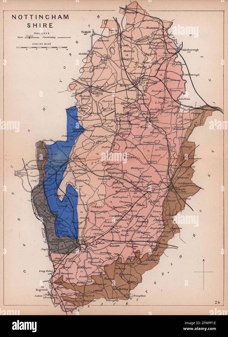NOTTINGHAMSHIRE antique geological county map by James Reynolds 1864 ... NOTTINGHAMSHIRE antique geological county map by James Reynolds 1864 ...