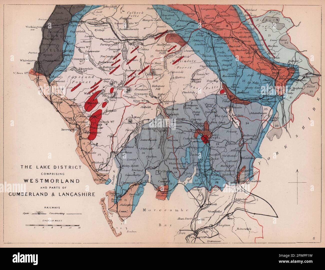 LAKE DISTRICT. Westmoreland Cumberland Lancashire geological map ...