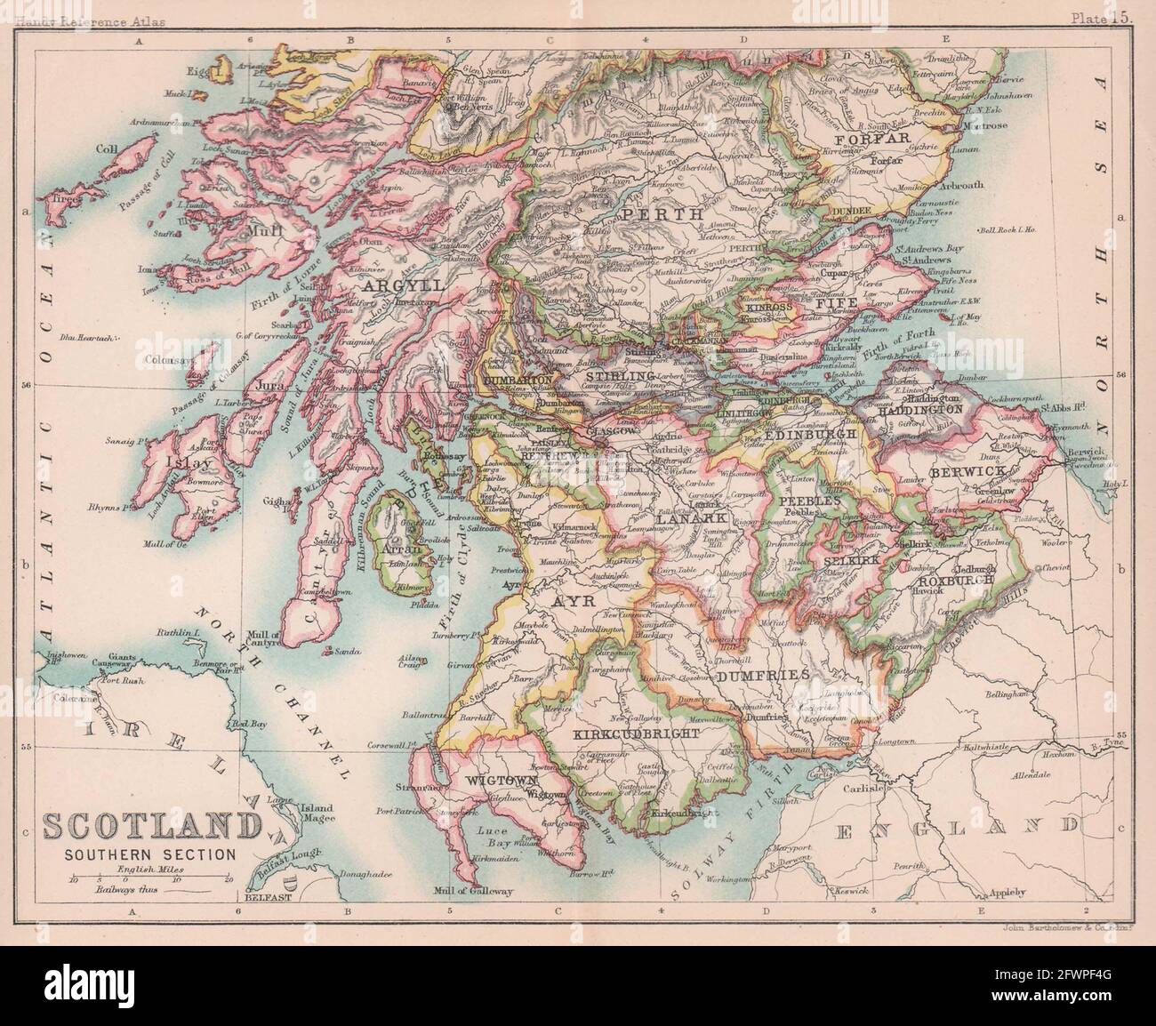 Southern Scotland. BARTHOLOMEW 1893 old antique vintage map plan chart ...