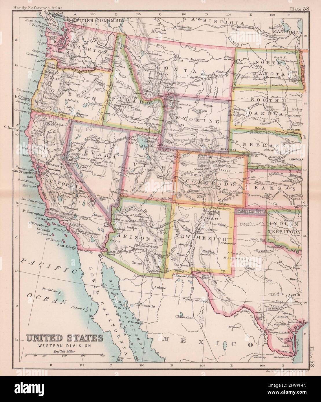 United States Western Division. USA. BARTHOLOMEW 1893 old antique map ...