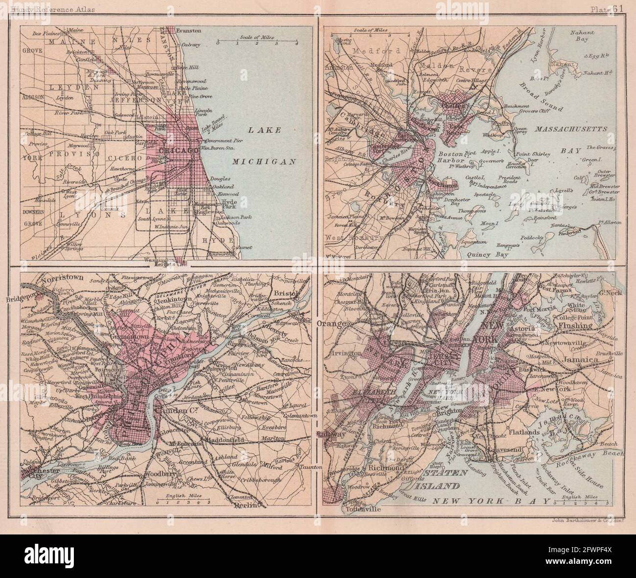 New York, Boston, Philadelphia & Chicago. US Cities. BARTHOLOMEW 1893 ...