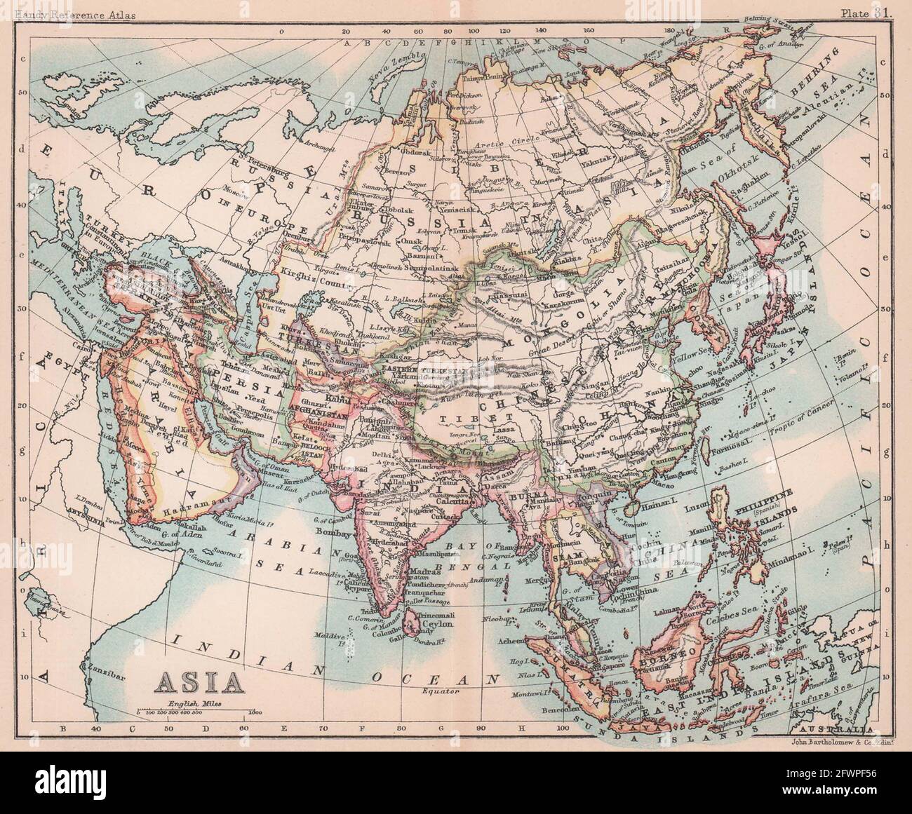 Asia. Persia Siam Anam China Corea. BARTHOLOMEW 1893 old antique map ...