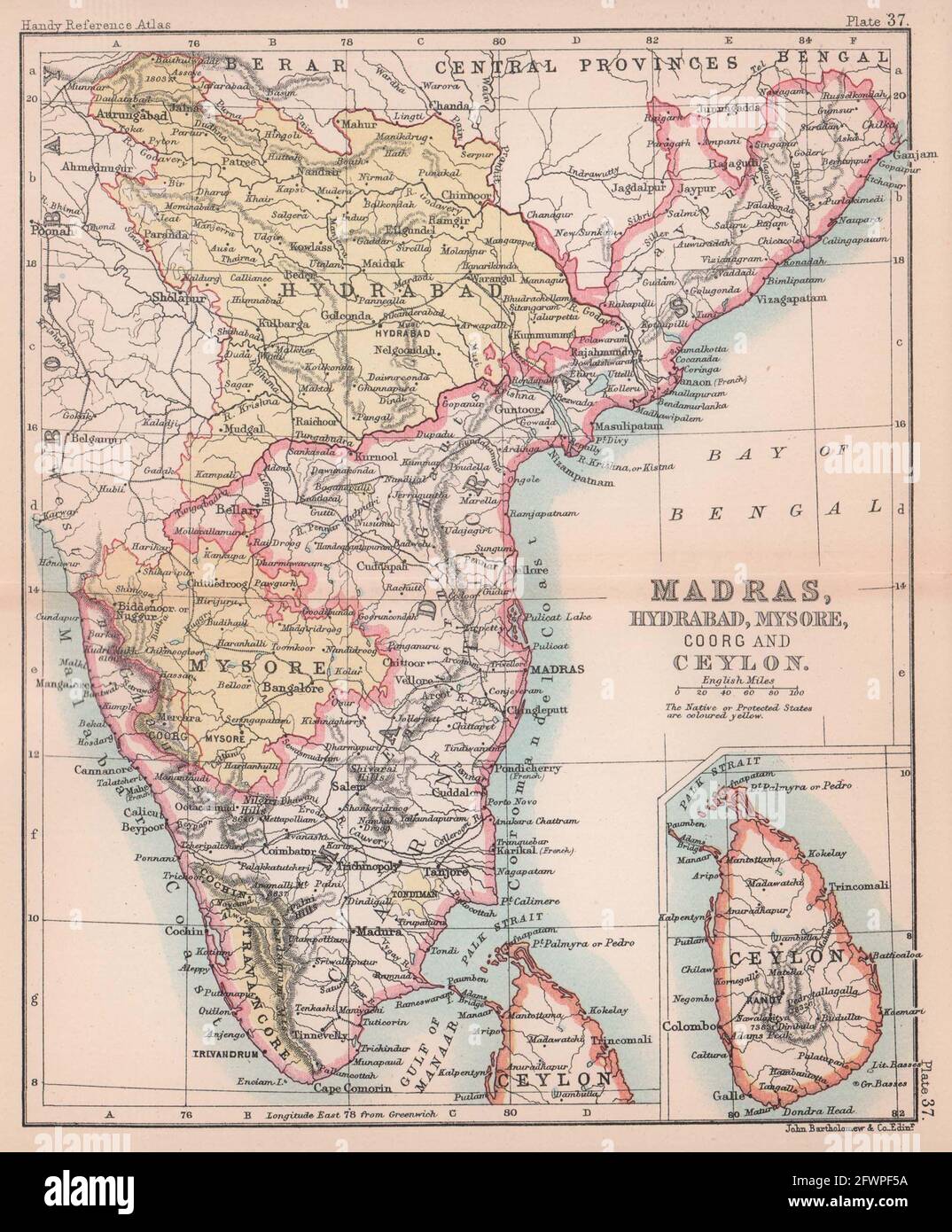 British India South. Madras Hydrabad Mysore Coorg Ceylon. BARTHOLOMEW ...