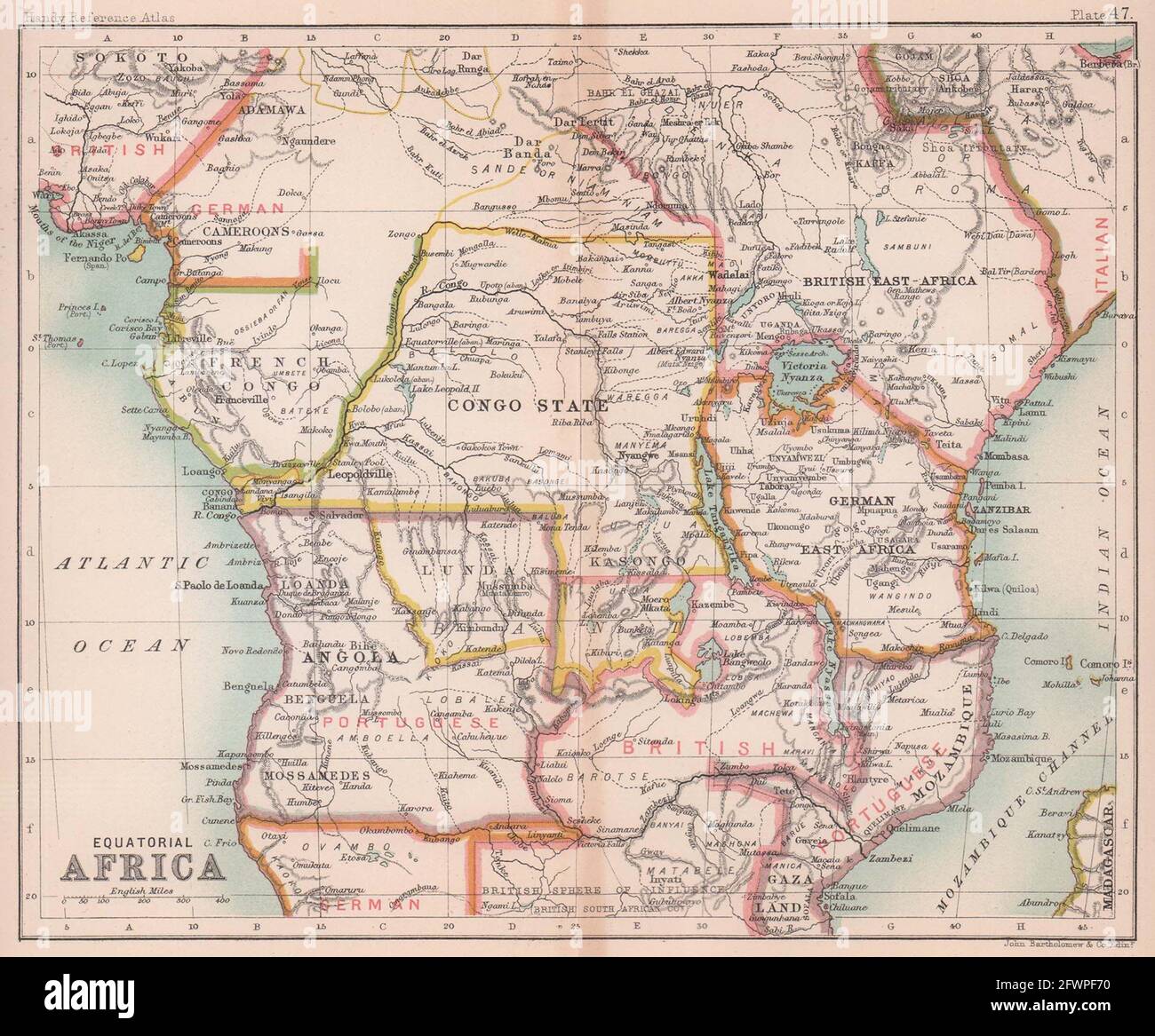 Colonial Equatorial / Central Africa. Congo Angola. BARTHOLOMEW 1893 ...