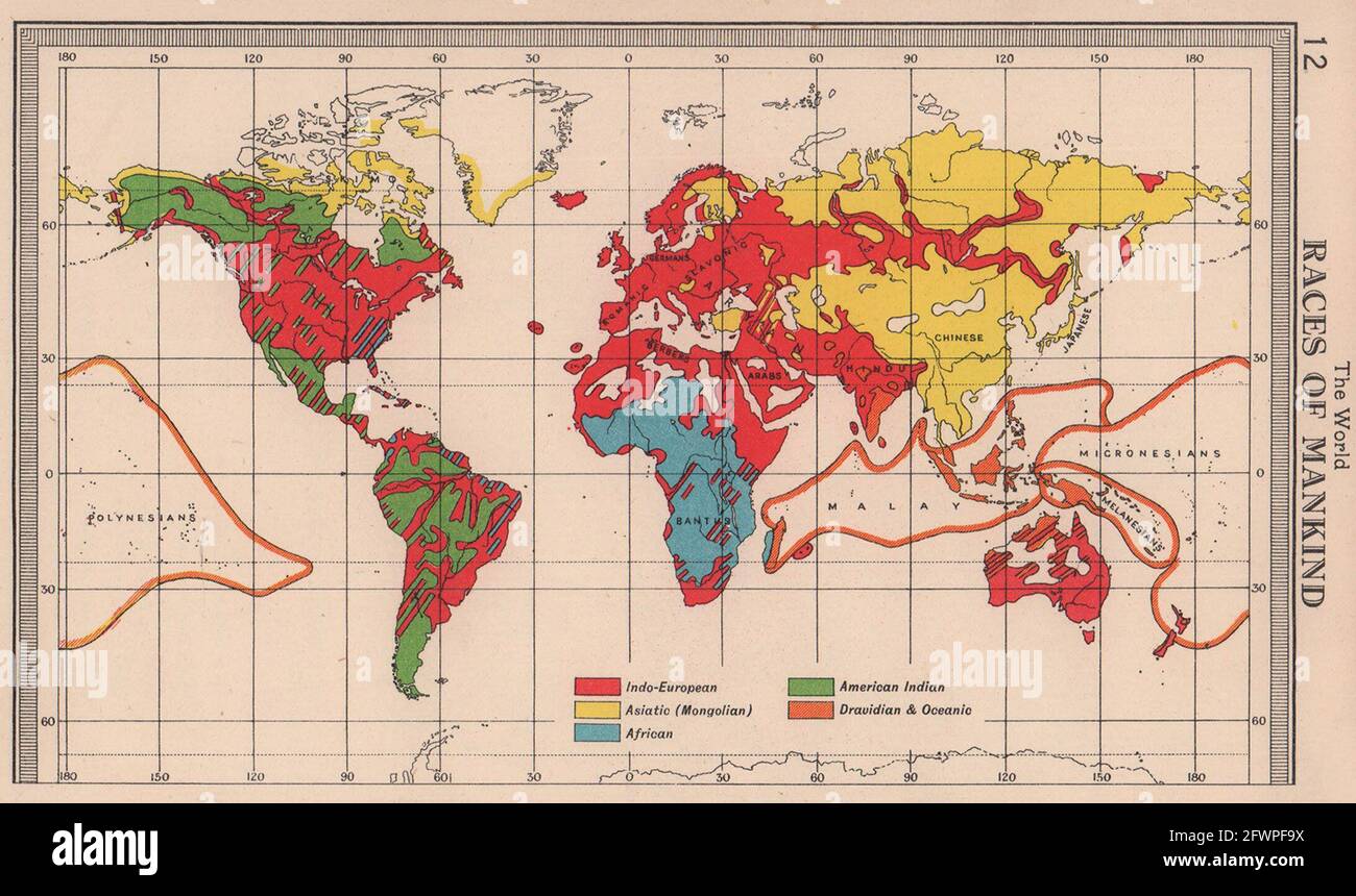 World - Races of Mankind. BARTHOLOMEW 1949 old vintage map plan chart ...