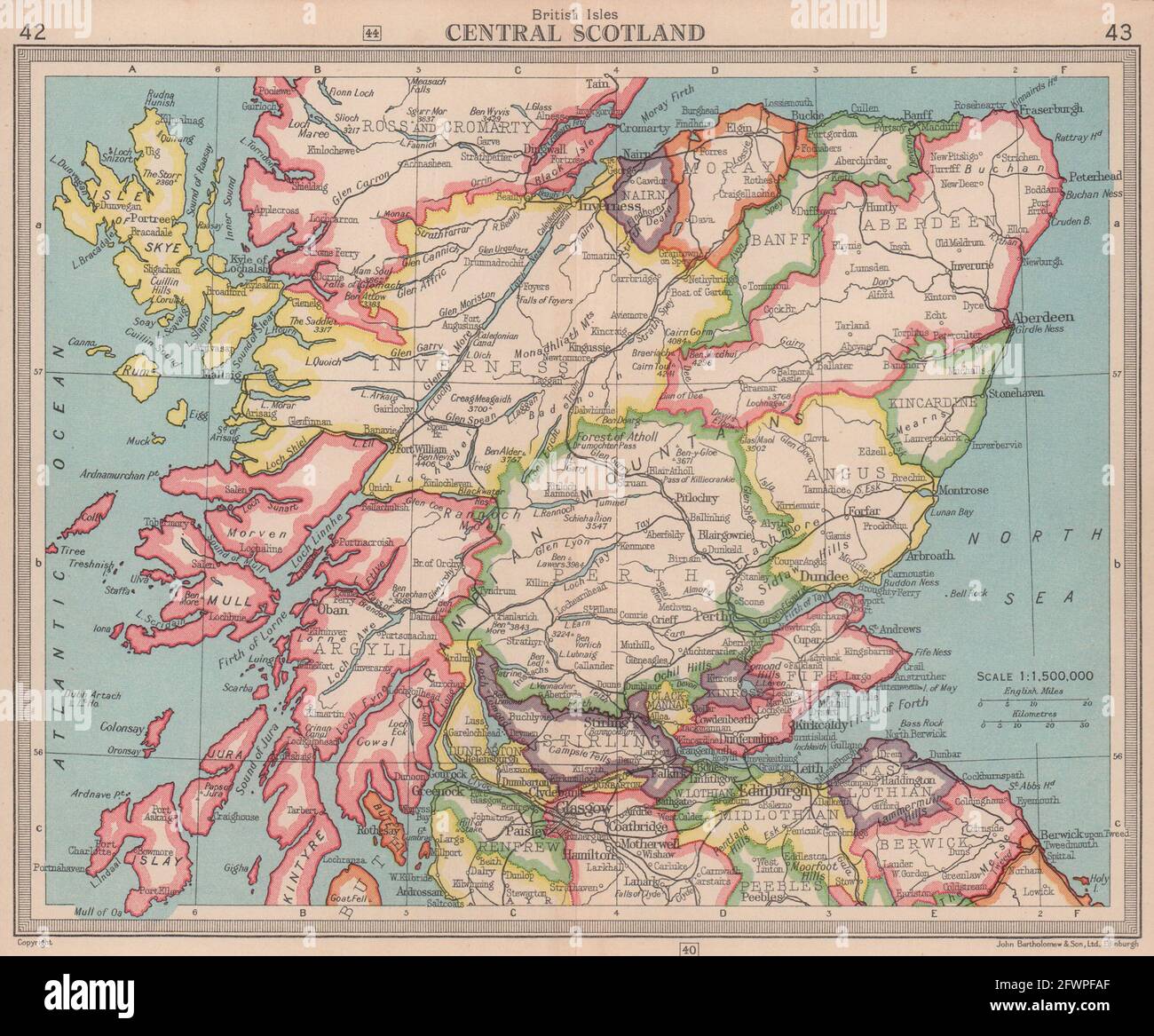 Central /Northern Scotland. BARTHOLOMEW 1949 old vintage map plan chart ...