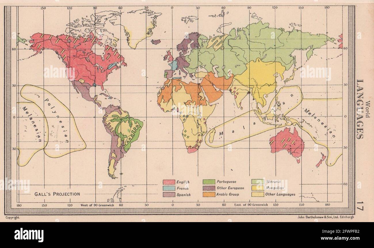 World - Languages. BARTHOLOMEW 1949 old vintage map plan chart Stock ...