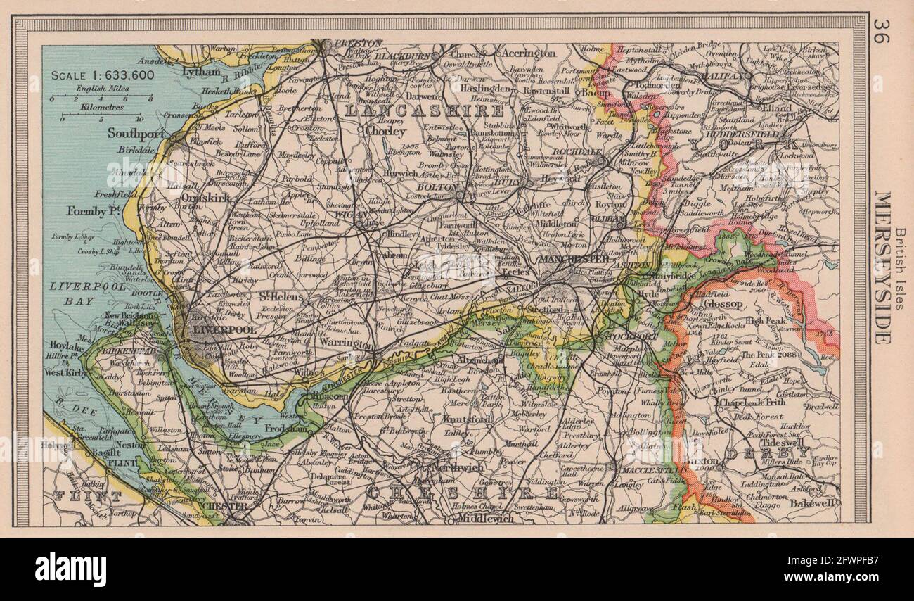 Merseyside. Lancashire Cheshire. BARTHOLOMEW 1949 old vintage map plan ...