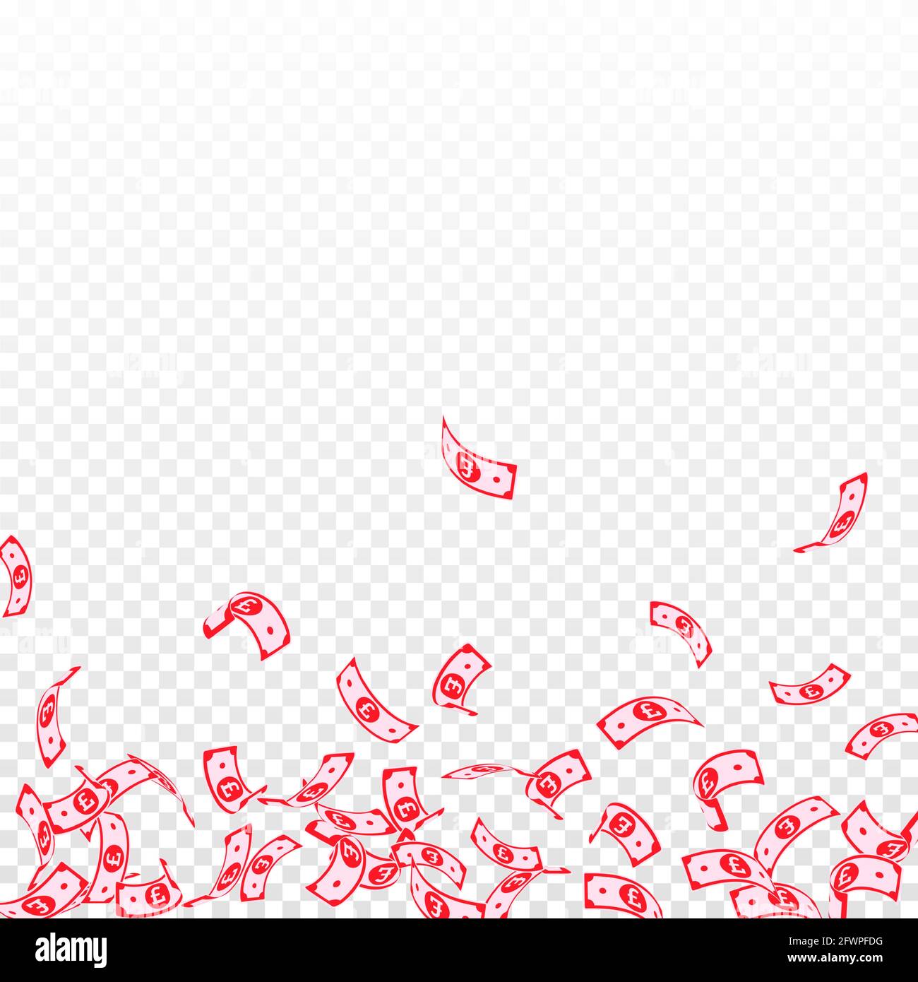 British pound notes falling. Sparse GBP bills on transparent background ...