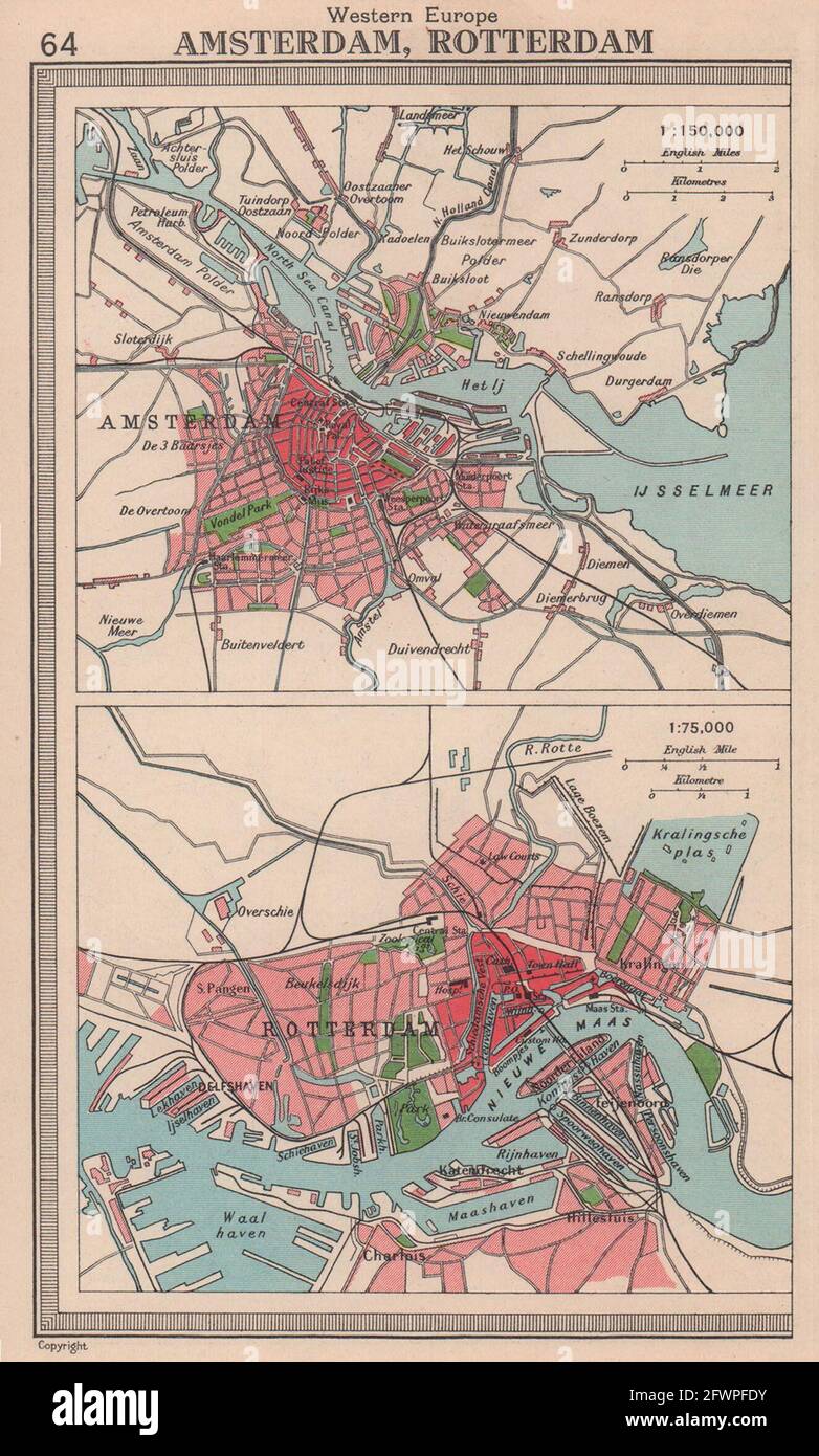 Dutch cities. Amsterdam & Rotterdam. Netherlands. BARTHOLOMEW 1949 old ...