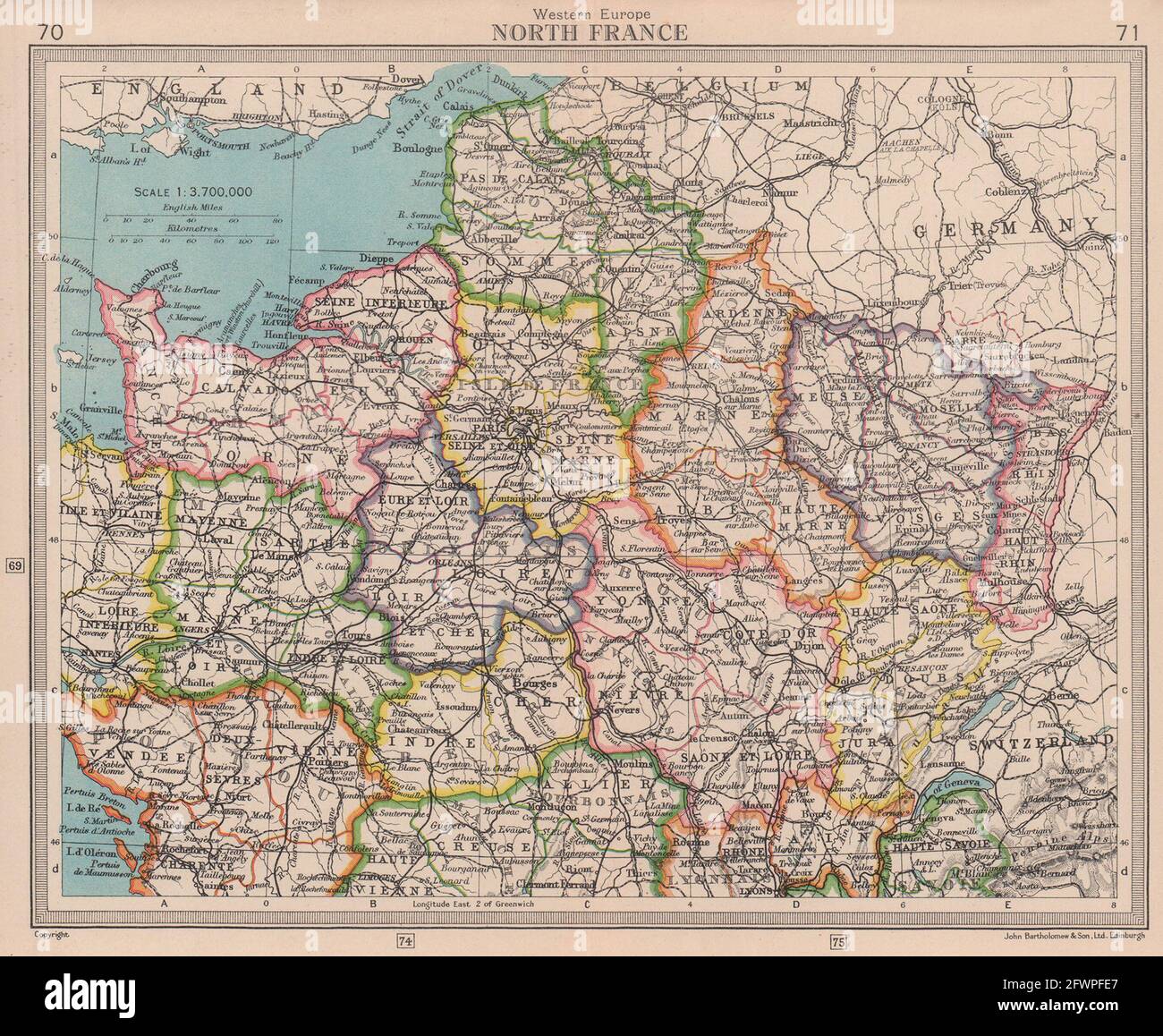 North France. Saar Protectorate Saarprotektorat. BARTHOLOMEW 1949 old ...