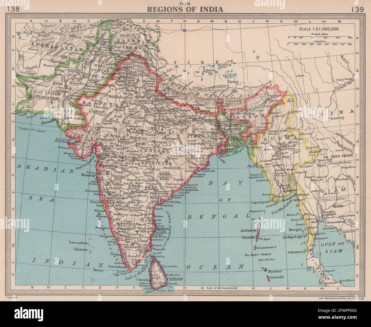 Newly partitioned India East Pakistan Burma. Unresolved Jammu & Kashmir ...