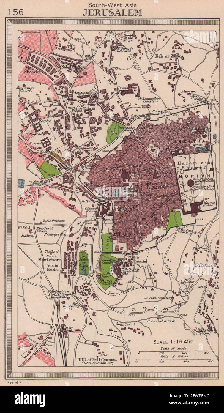 Jerusalem city plan. Israel Palestine. BARTHOLOMEW 1949 old vintage map ...