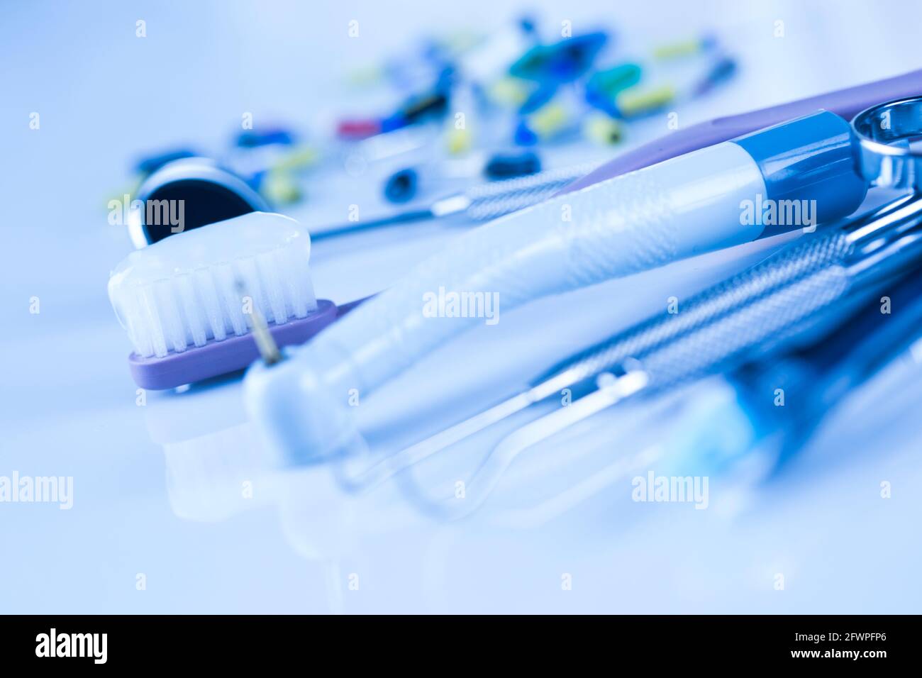 Set of metal medical equipment tools for teeth dental Stock Photo - Alamy
