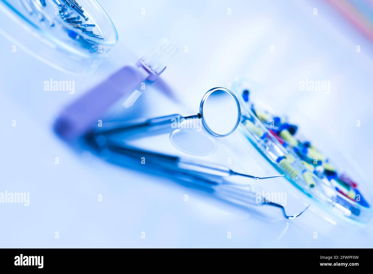 Set of metal medical equipment tools for teeth dental Stock Photo - Alamy