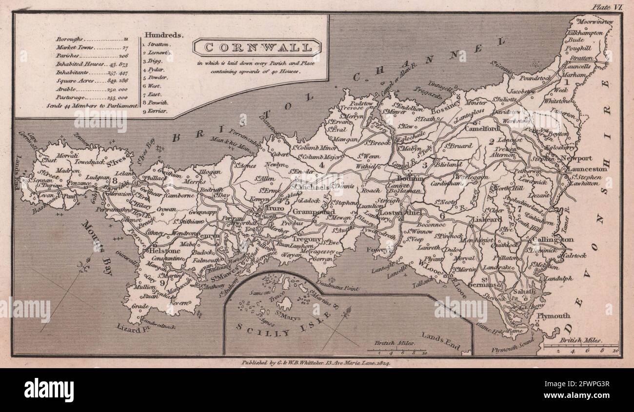 Cornwall antique copperplate county map by Benjamin Pitts Capper 1825 ...